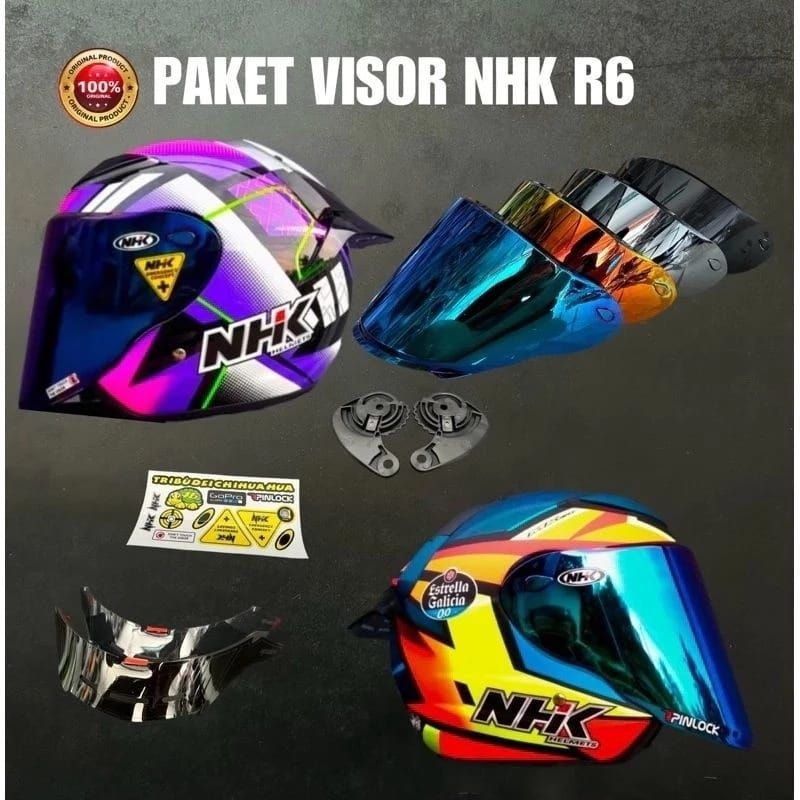 Jual Paket Kaca Helm flat visor NHK R6 + Spoiler + Stiker | Shopee ...