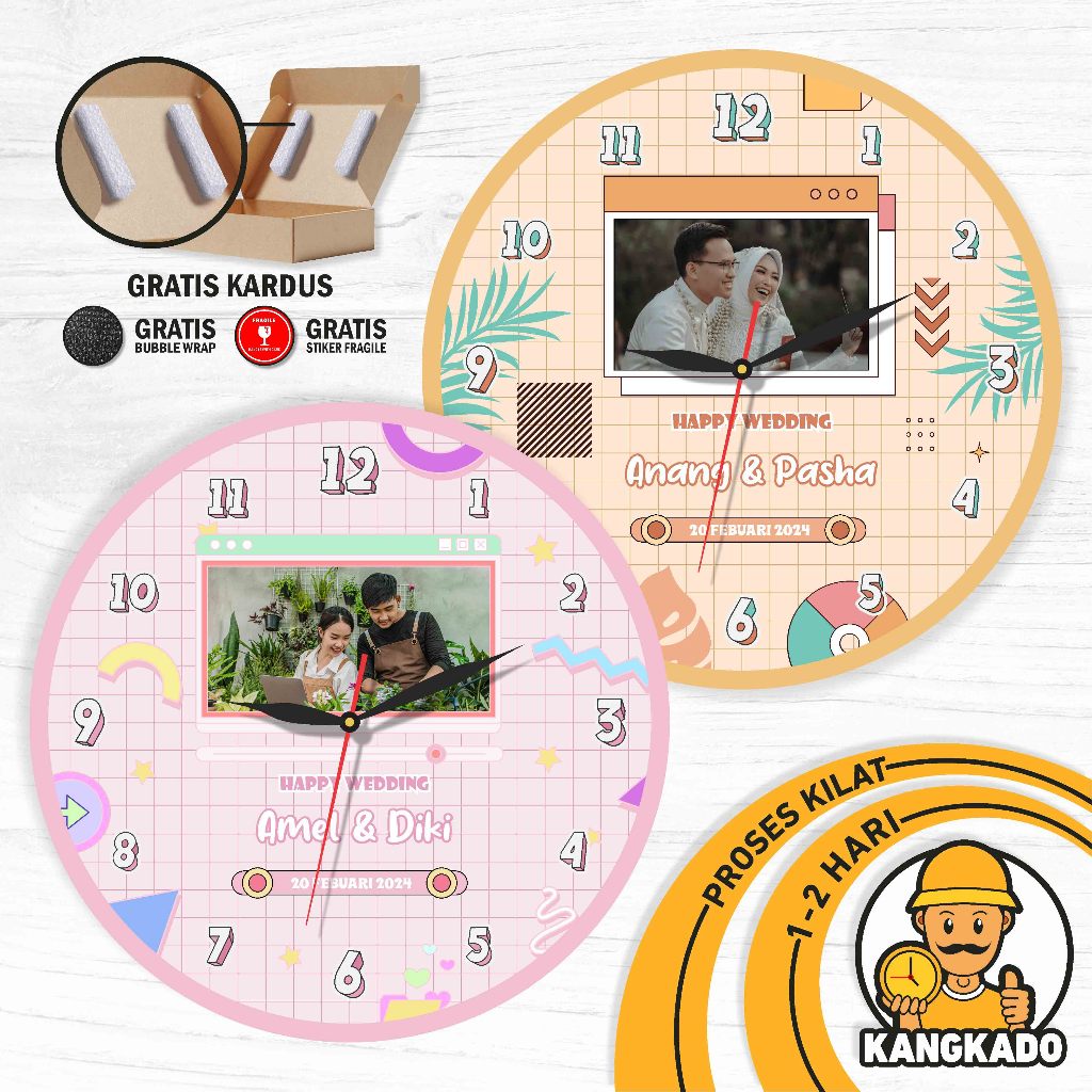 Jual Hadiah Jam Dinding 20CM Hampers Lamaran Nikah Unik Free Desain ...