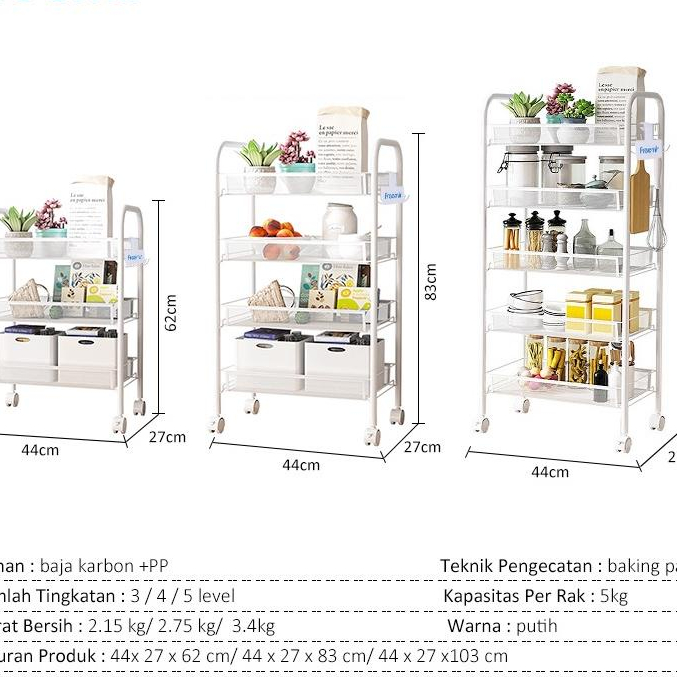 Jual sgn17 3/4/5 Rak Troli Susun Rolling Storage Cart Serbaguna dengan ...
