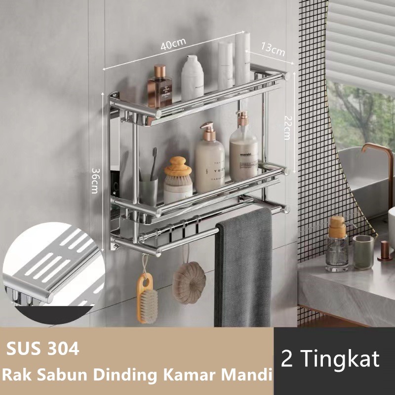 Jual SUS 304 Kamar Mandi Rak Handuk Gantungan Dinding Stainless Steel 2 ...