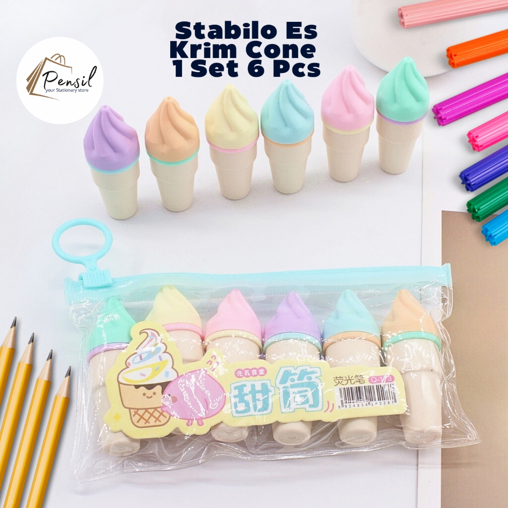 Jual Stabilo Lucu 1 Set Stabilo Es Krim Highlighter Ice Cream Cone (1 ...