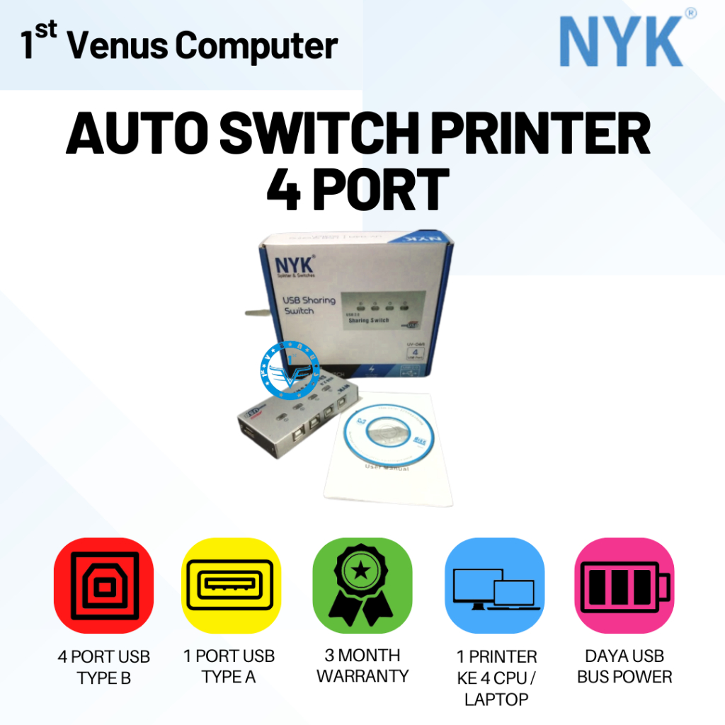Jual AUTO SWITCH PRINTER 4 PORT / CON62-SWI | Shopee Indonesia