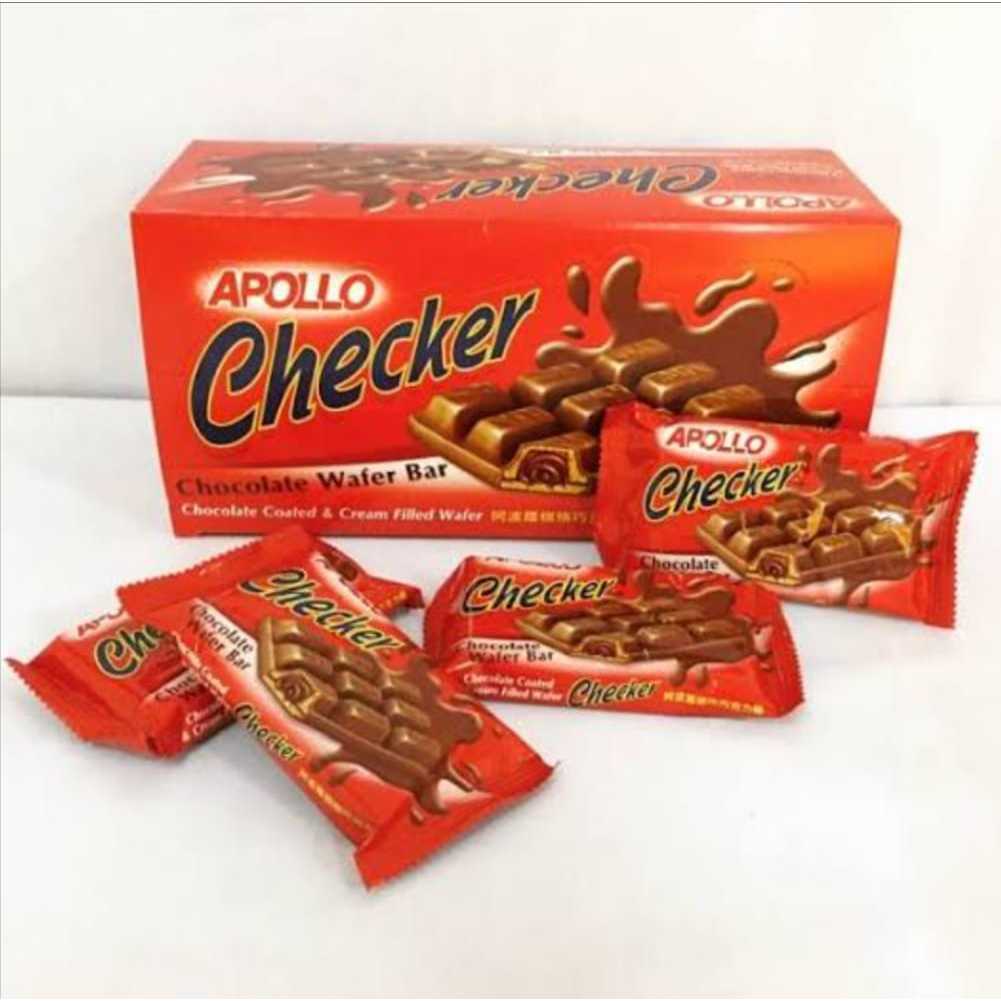 Jual Apollo Checker Chocolate Wafer Bar Kemasan Jumbo Pack Merah 1 Box ...