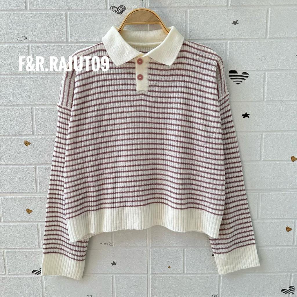 Jual UTAMI POLO SWEATER RAJUT CROP MOTIF STRIPE LENGAN PANJANG | Shopee ...