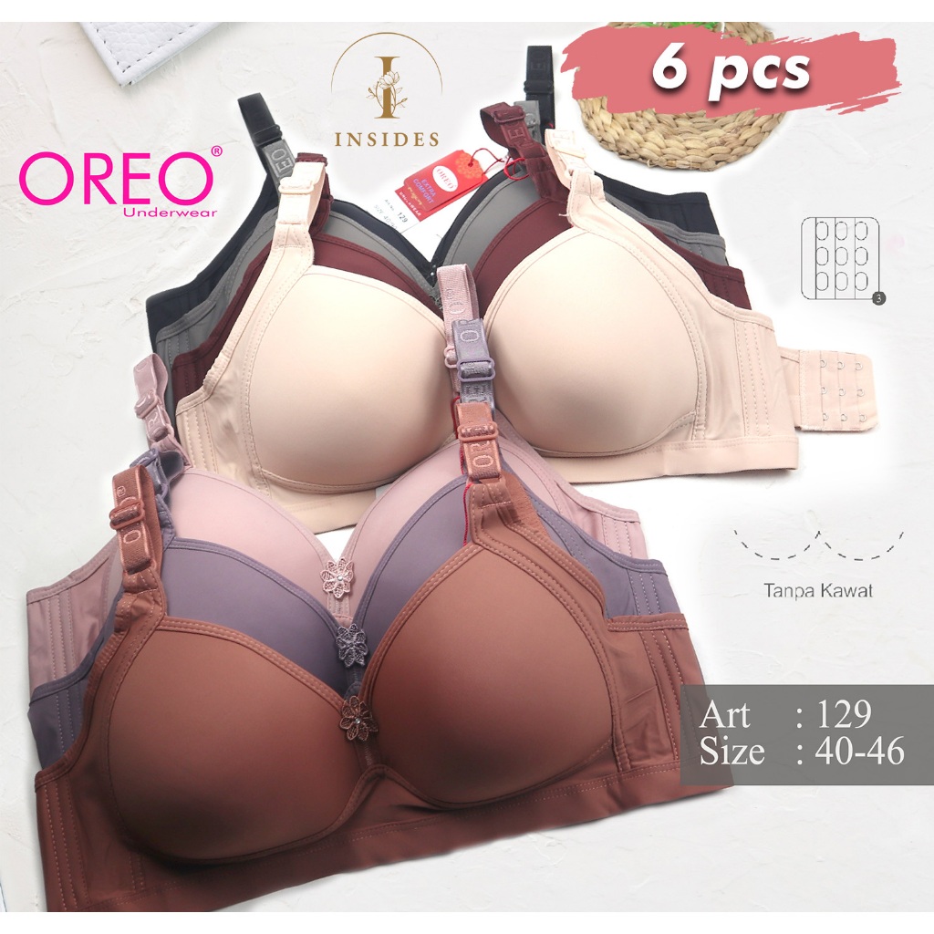 Jual 6Pcs (PAKET HEMAT) Bra 129 Import Cup C Besar Kait 3 Tanpa Kawat Jumbo Size 40 -42 - 44 ...