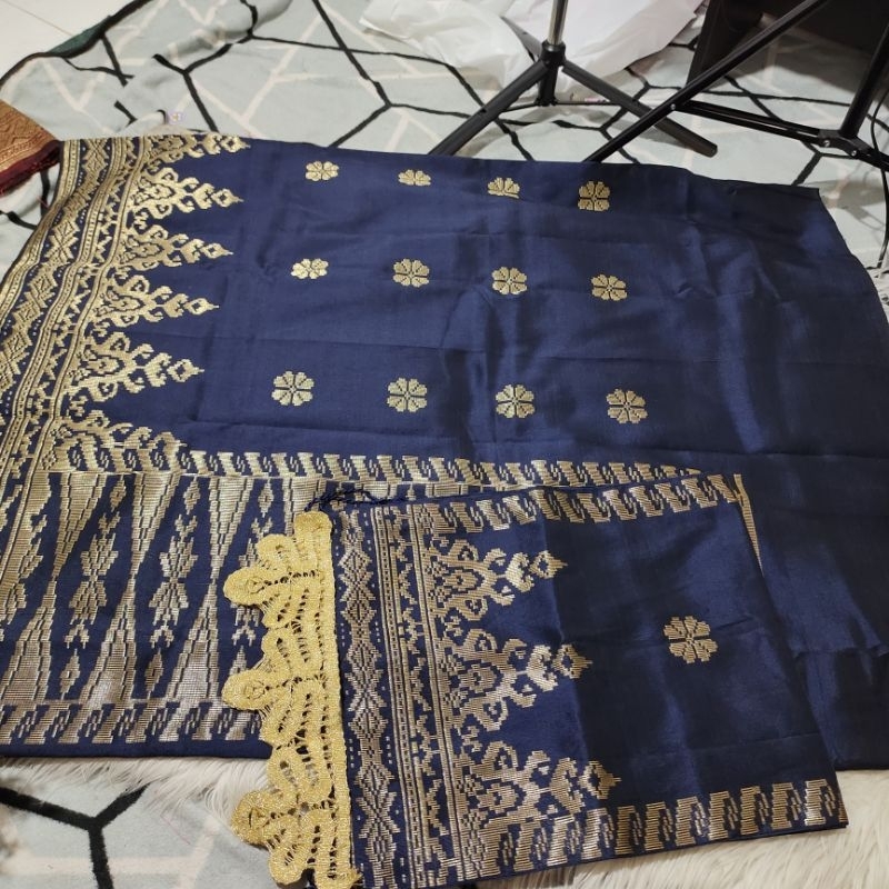Jual Songket silungkang dan selendang warna navy blue black gold , Dongker | Shopee Indonesia