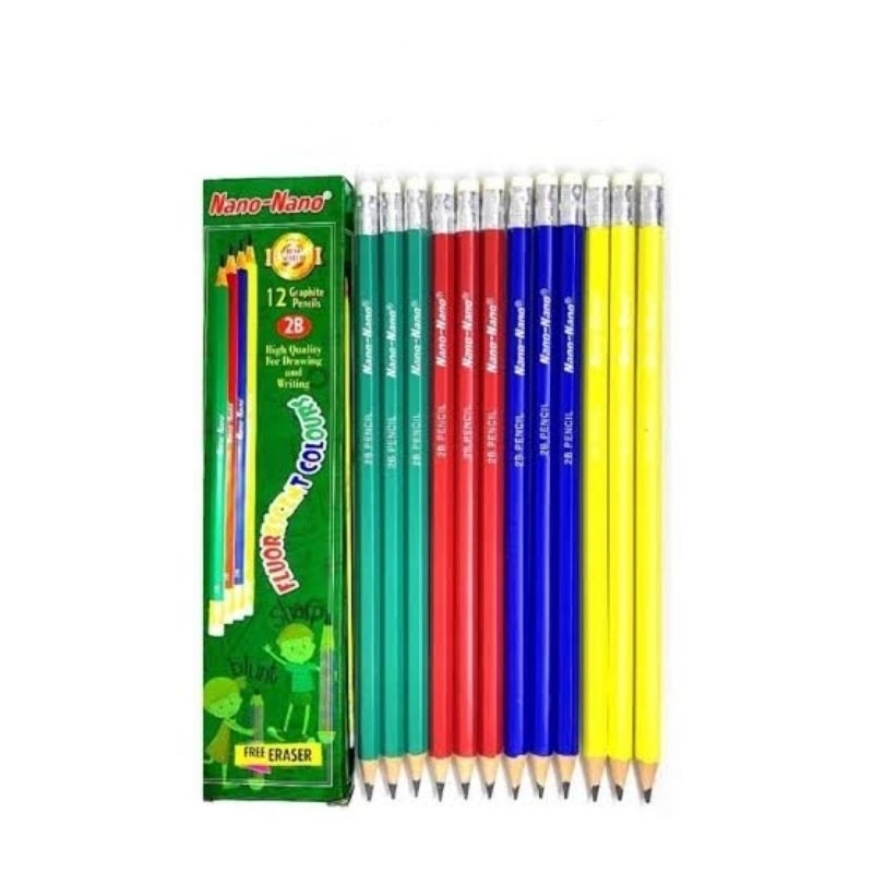 Jual Pensil Kayu 2B Nano Nano Dengan Penghapus Isi 12 Pcs | Shopee ...