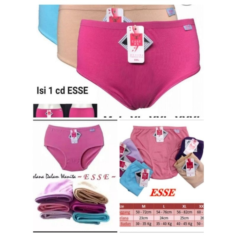Jual Celana Dalam Wanita 12pcs Polos Esse Size M,L,XL,XXL(Extra Jumbo) | Shopee Indonesia
