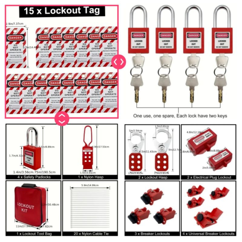 Jual 52 Piece Industrial Safety lockout/Tagout kit red Versatile ...