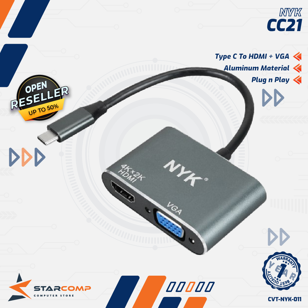 Jual Converter Type C to HDMI VGA 2 in 1 NYK CC21 | Shopee Indonesia