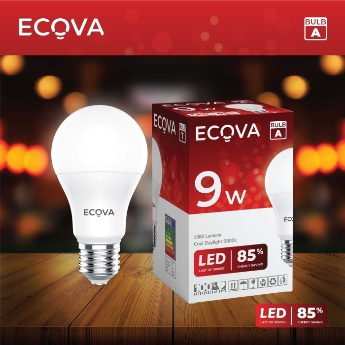 Jual Lampu LED Bulb Bohlam ECOVA 9W Fitting E27 Type A Murah Untuk Rumah Kantor Ruangan Toko ...