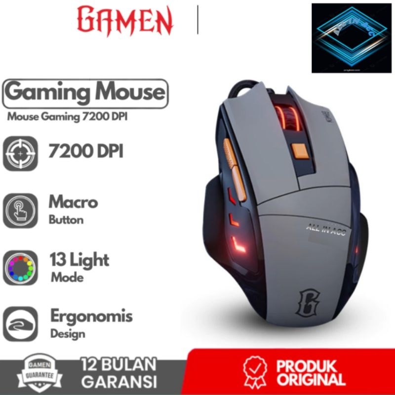 Jual mouse gaming RGB light GAMEN GM100 / GM300 / GM 300w / GM310 2400 ...