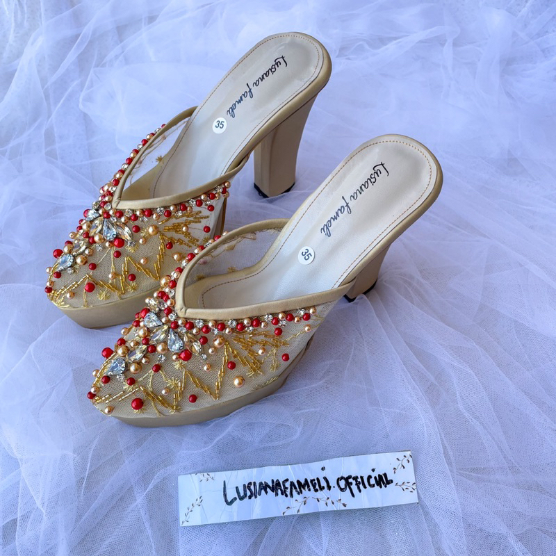 Jual 𝑯𝘼𝒁𝙀𝑳 I Lusiana fameli sepatu pesta heels Payet 30 Warna hak datar ...