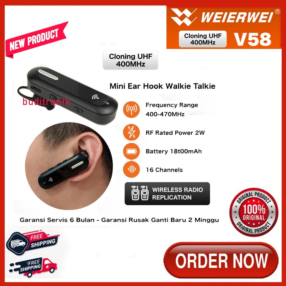 Jual HT WEIERWEI V58 Walkie Talkie Earphone Bisa Scaning Copy UHF Model ...
