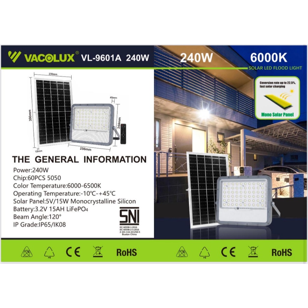 Jual Lampu Solar VACOLUX (VL-9601A) LED Flood Light 120 Watt/240 Watt ...