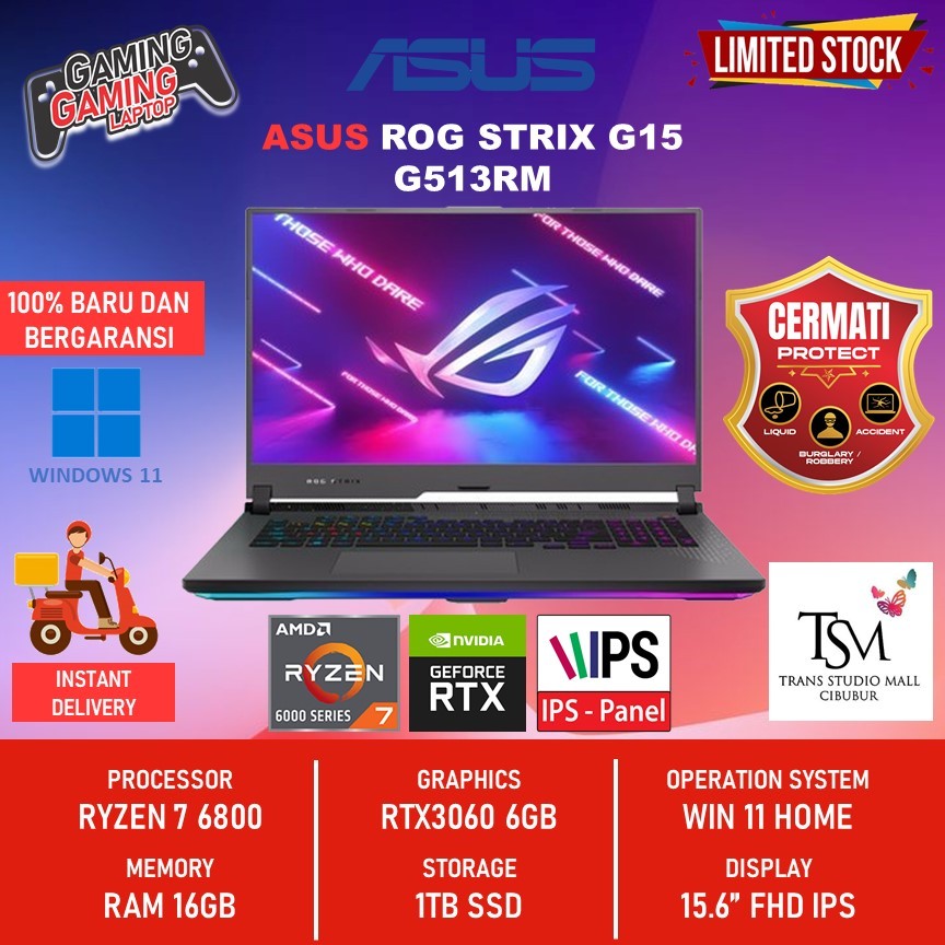 Jual Asus ROG Strix G15 G513RM Ryzen 7 6800 RTX3060 6GB Ram 16GB 1TB ...