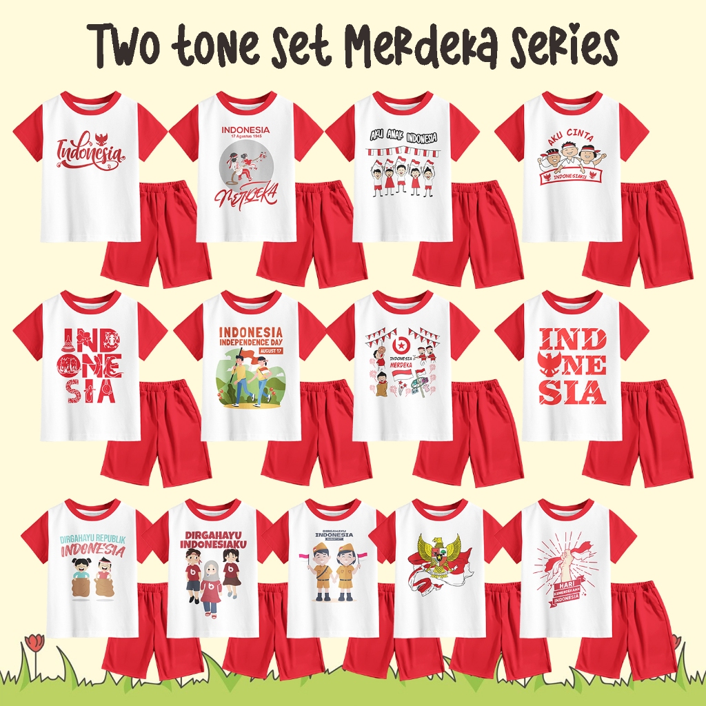 Jual One Set Two Tone putih Lengan Merah Motif Kemerdekaan Series ...