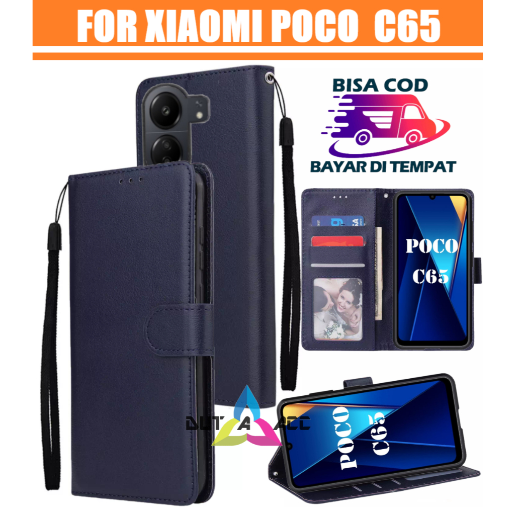 Jual flip case leather XIAOMI POCO C65 casing cover kulit bisa buka ...