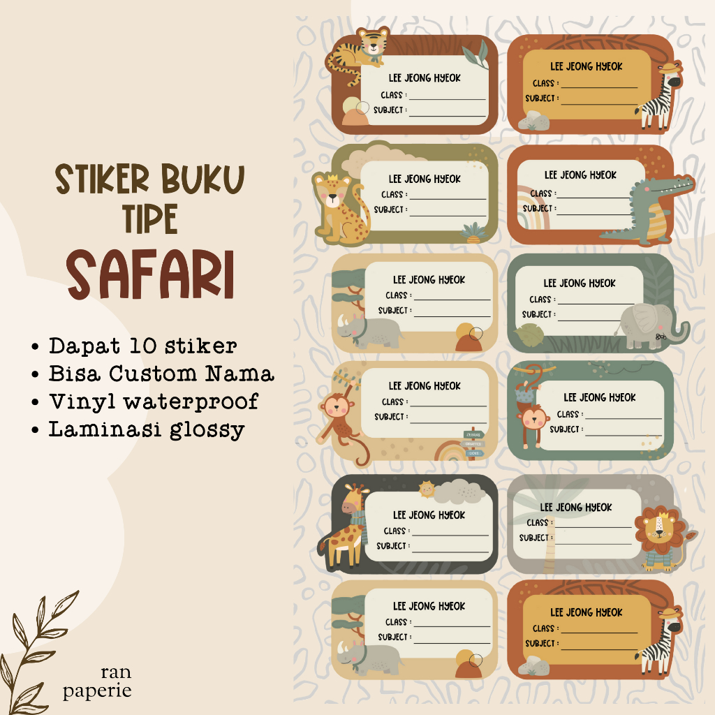 Jual Stiker Buku SAFARI Anti Air Waterproof Label Buku Sekolah Sticker ...