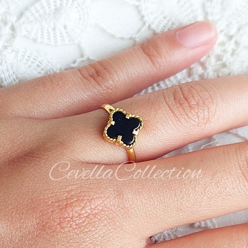 Jual Cincin Clover Hitam Emas Muda 1/2 Gram | Shopee Indonesia