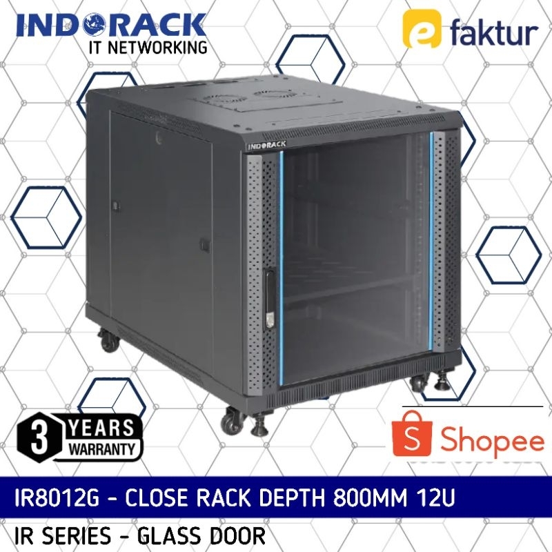 Jual IR8012G - Close Rack INDORACK 12U Depth 800mm Glass Door Rak ...