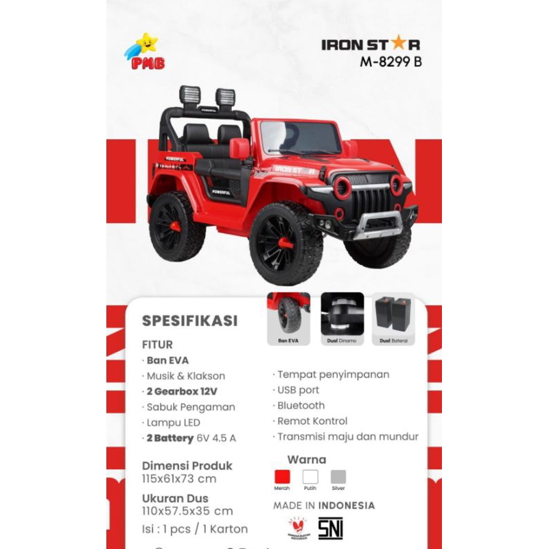 Jual Mobil Aki Mainan Anak Jeep PMB M 8288 8299B Dual Dynamo Dual Accu ...