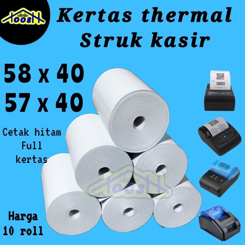 Jual 10 roll Kertas Struk Thermal 58x40/57x40 Kertas termal 58mm kertas ...