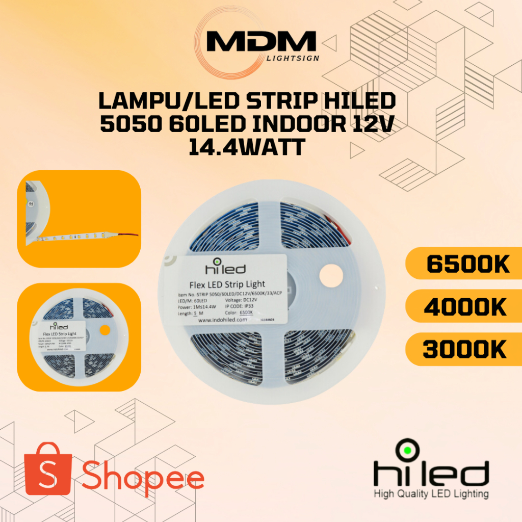 Jual Lampu/LED Strip Hiled 5050 60LED INDOOR 12V 14.4 WATT | Shopee ...