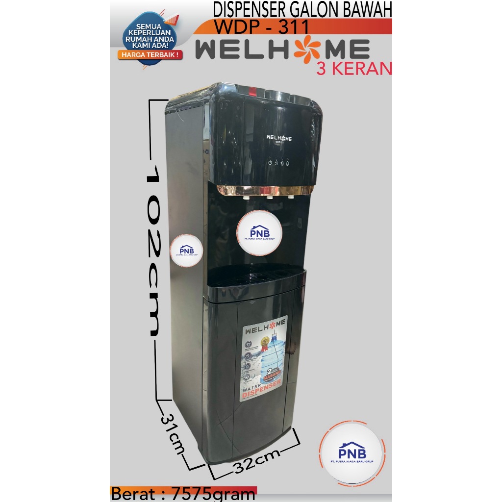 Jual Dispenser Galon Bawah WELHOME WDP311 -3Kran Dispenser Air Galon ...