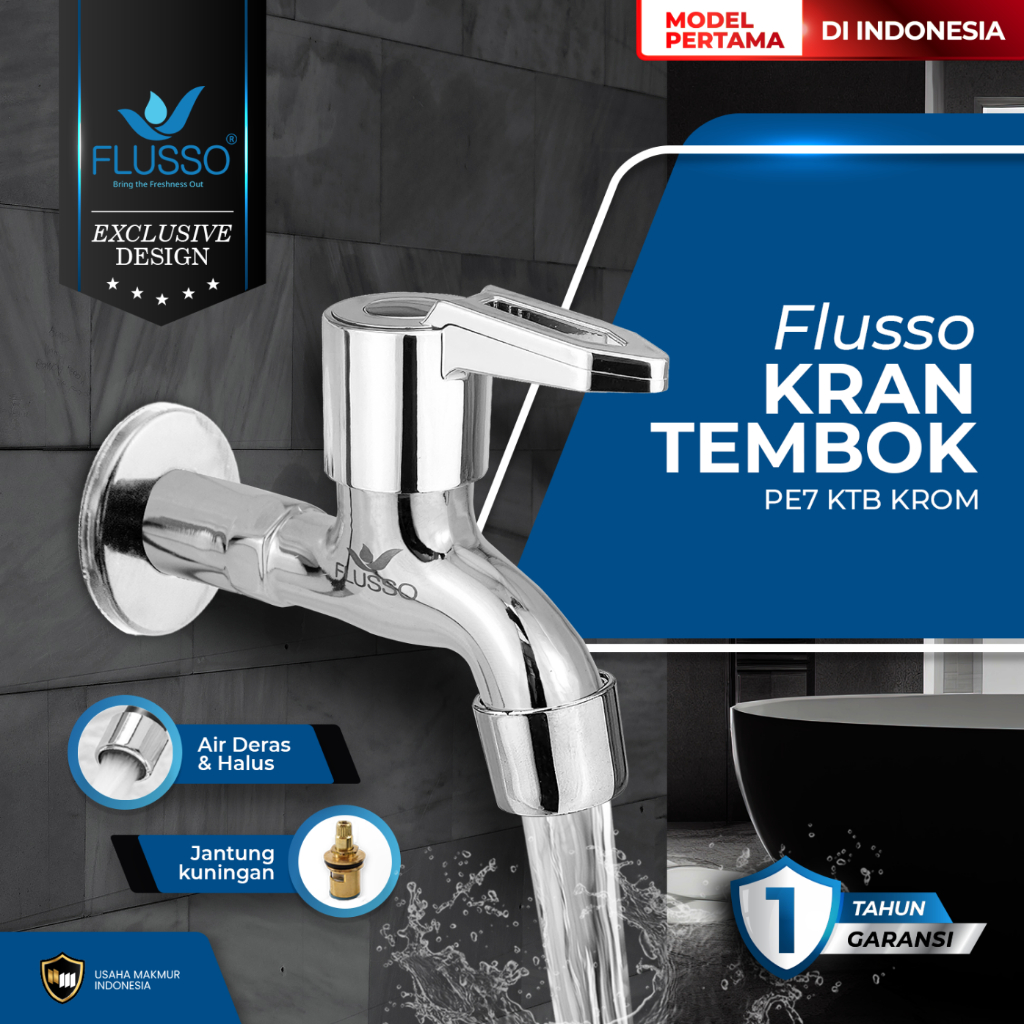 Jual Flusso Kran Tembok Krom Jantung Kuningan uk Drat 1/2 inch Garansi ...