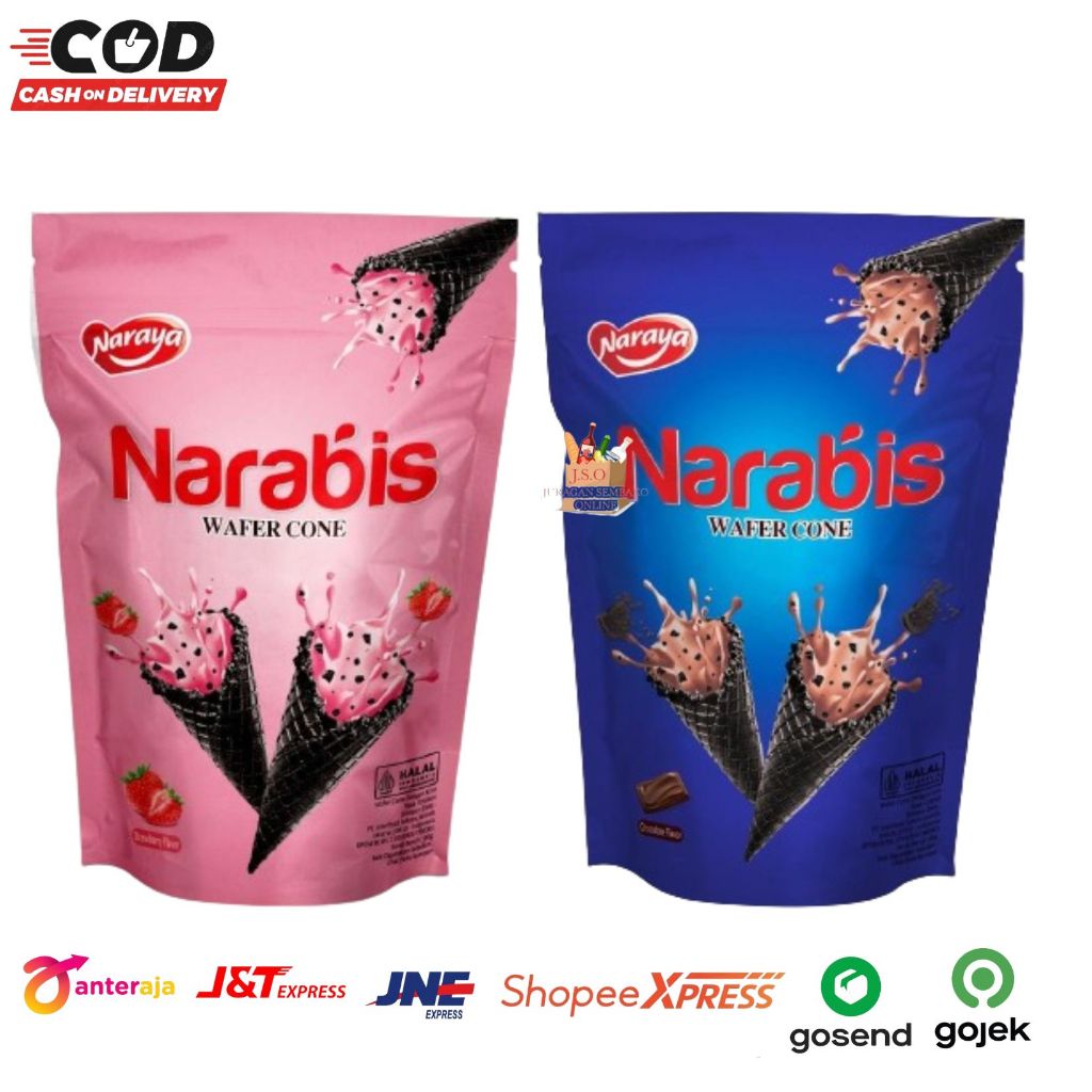 Jual [ JSO ] Naraya Narabis Wafer Cone 80gr Halal Cream Strobery Coklat ...