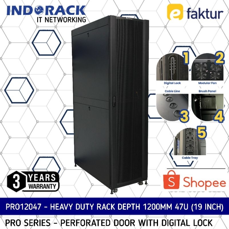 Jual PRO12047 Heavy Duty Rack 47U Depth 1200mm INDORACK Rak Server 19 ...