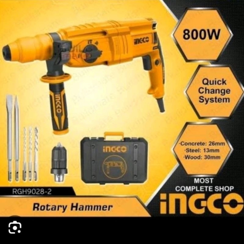 Jual INGCO RGH9028-2 MESIN BOR ROTARY HAMMER DRILL 26MM 800WATT 2 KEPALA BOR UNTUK KEPALA BOR ...