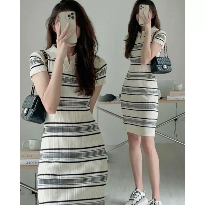 Jual Dress Rajut Wanita Iisaii Mini Dress Perempuan Terbaru Motif Salur | Shopee Indonesia