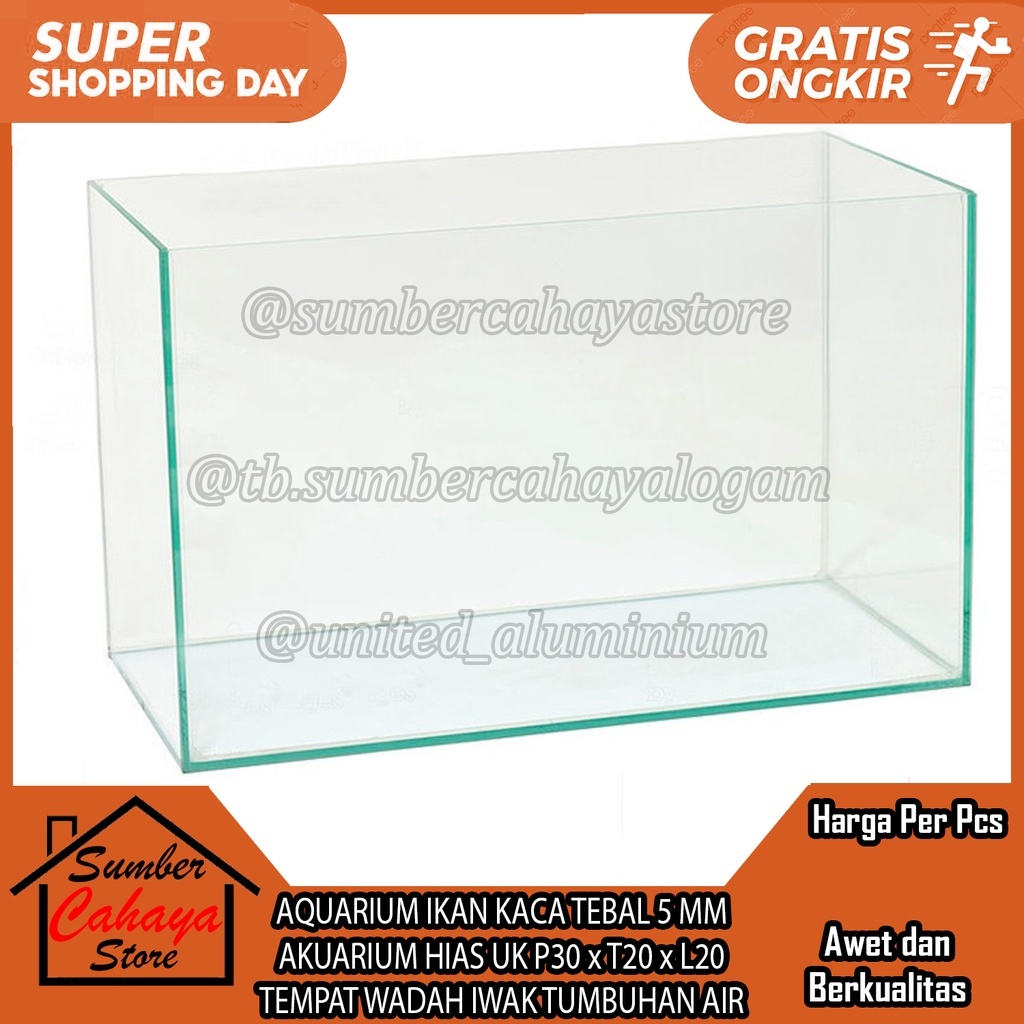 Jual [Kargo] Aquarium Kaca Tebal 5 Mm Akuarium Ikan Hias Uk P30 X T20 X ...