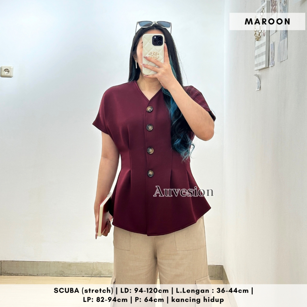 Jual AUVESION Marie Button Scuba Blouse 3043 | Atasan Wanita Busui ...