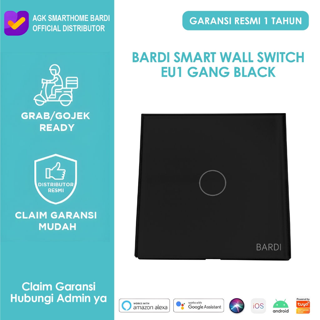 Jual BARDI Smart Wall Switch EU1 Gang HITAM Saklar WiFi Touch Sentuh ...