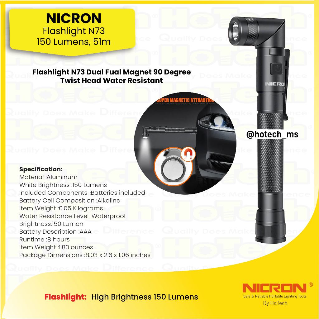 Jual Nicron Senter IPX4 Raining Resistant Magnet Mini Torch | N73 ...