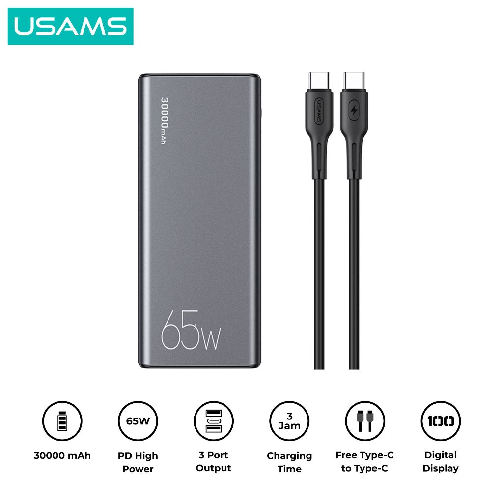 Jual USAMS PB59 Powerbank 30000mAh Fast Charging PD 65W Dual QC3.0 ...