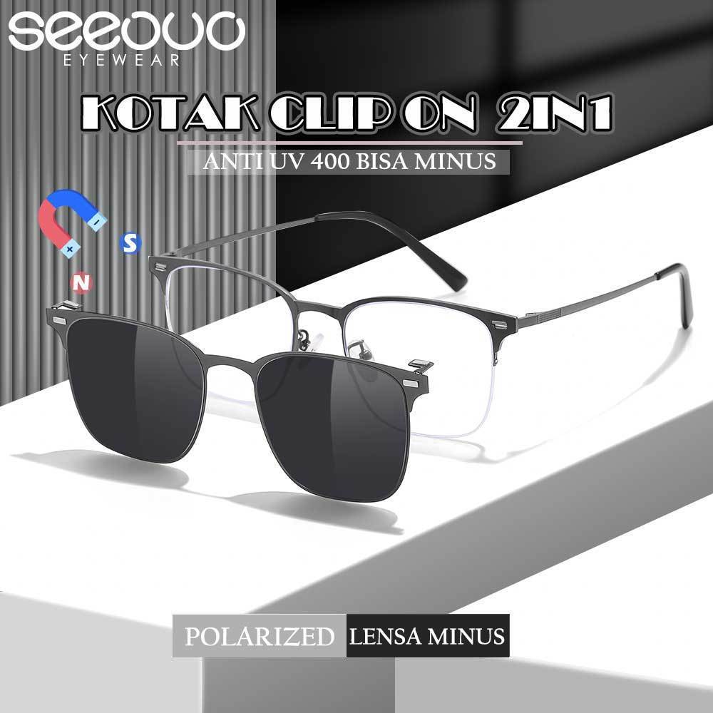 Jual Seeouo Kacamata Clip On 2in1 Plano Clip Polarized Lens Model Kotak Half Frame Stylish TR90 ...