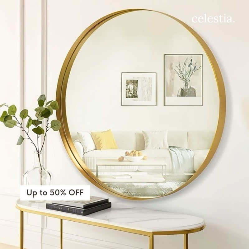Jual Cermin Bulat Frame Gold Aesthetic Dinding | Shopee Indonesia