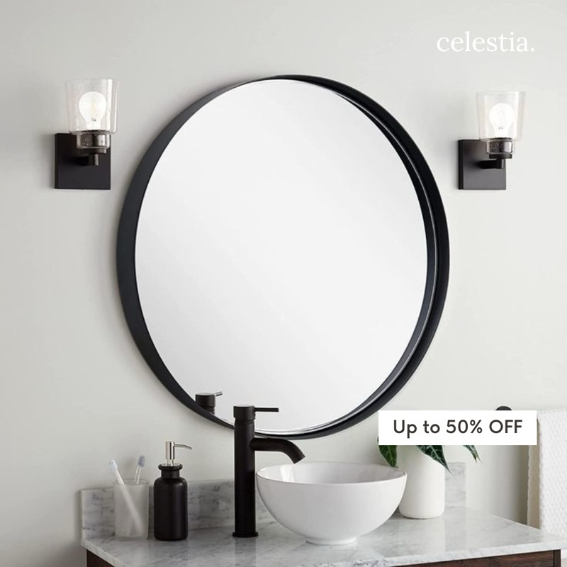 Jual Cermin Dinding Frame Bulat Aesthetic Hitam Putih Kaca Wastafel ...