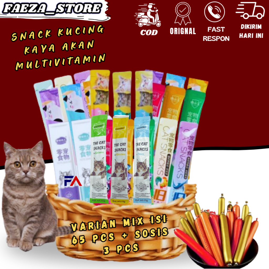 Jual Snack Kucing Paket 65 pcs 1KG Random FAEZA_STORE | Shopee Indonesia