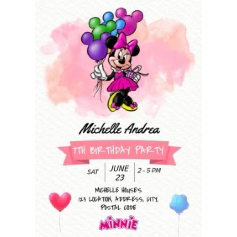 Jual Cetak undangan ultah tema minnie mouse / micky mouse | Shopee ...