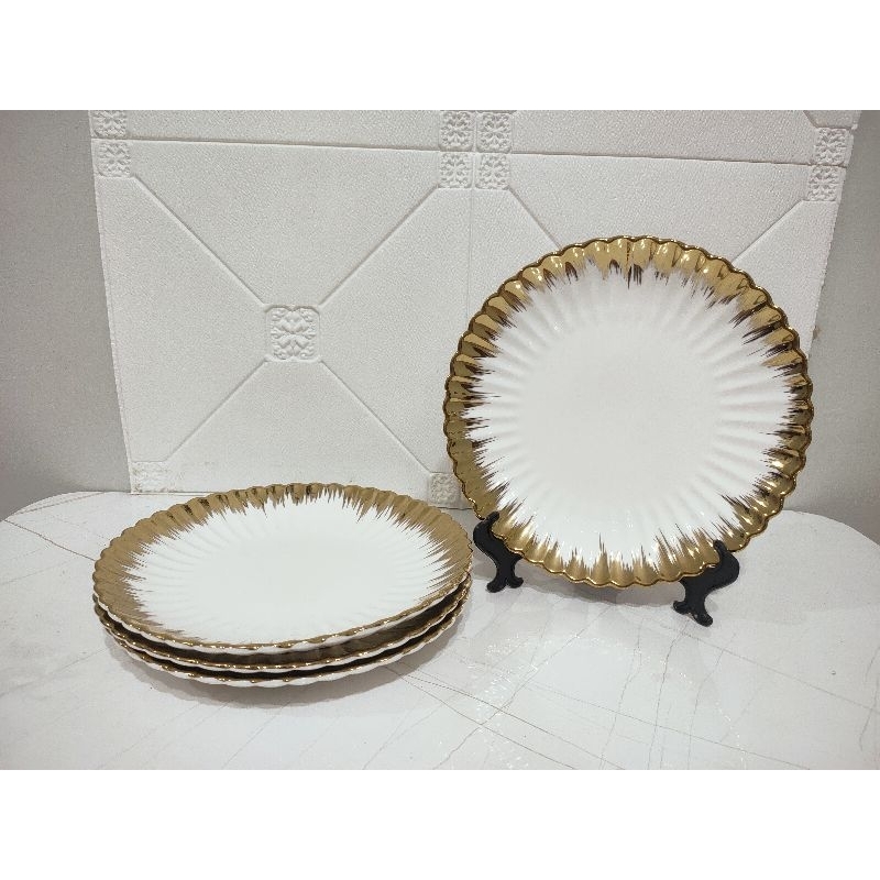 Jual piring kue/piring makan/piring aesthetic putih gold | Shopee Indonesia