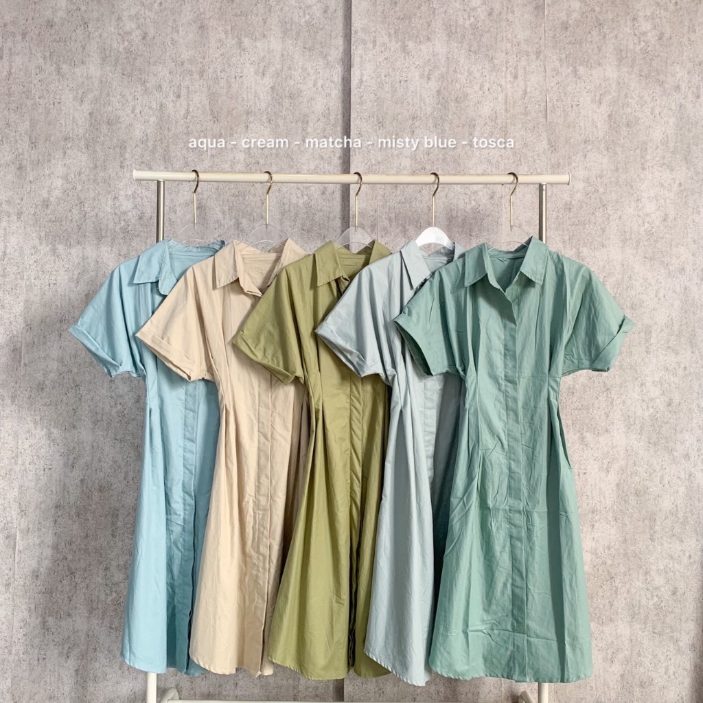 Jual Premium Presley Plain Dress TH 997 / 1038 COTTON Gaun Midi Wanita ...