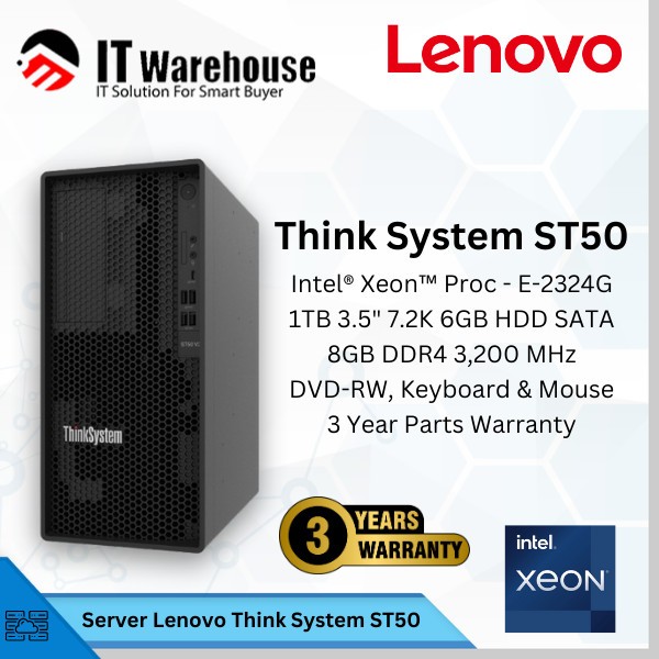 Jual Server Lenovo Think System ST50 Intel® Xeon™ Proc - E-2324G/8GB ...