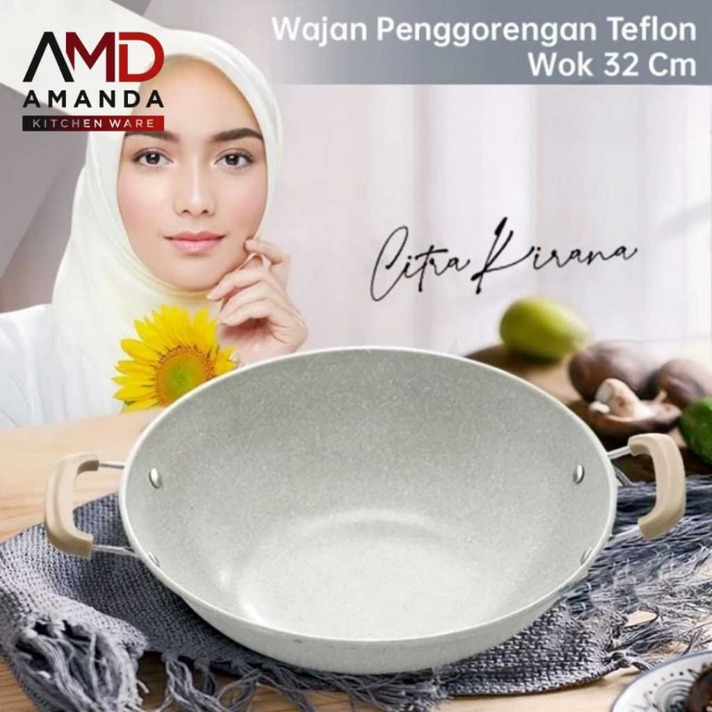 Jual [AMANDA] Wajan Marbel Warna 32-34 cm Penggorengan Wok Kuali anti ...