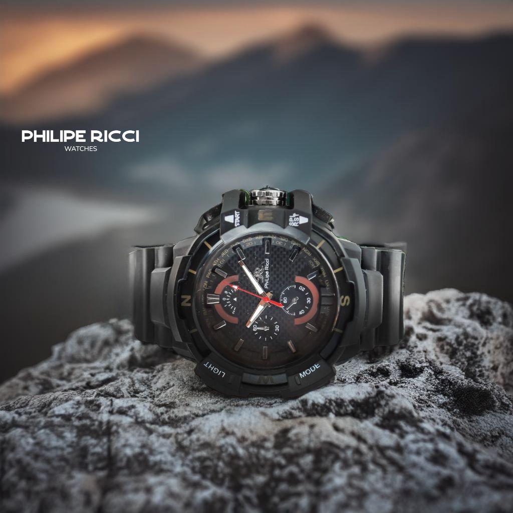 Jual PhiLipe Ricci Jam Tangan Pria Karet Hitam Analog Diameter Bulat ...