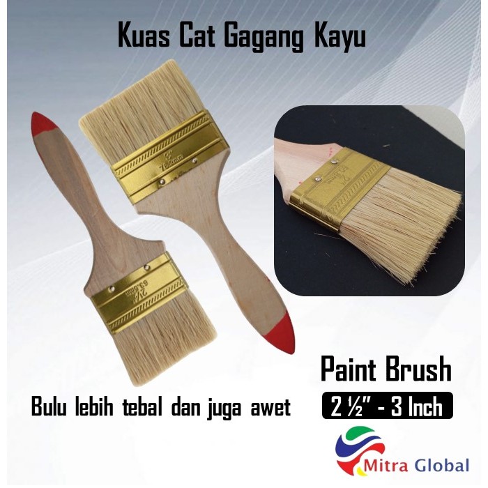 Jual Kuas Cat Tembok Besi Kayu 3 Inch / Kuas Cat Gagang Kayu 2 inch - 2 ...